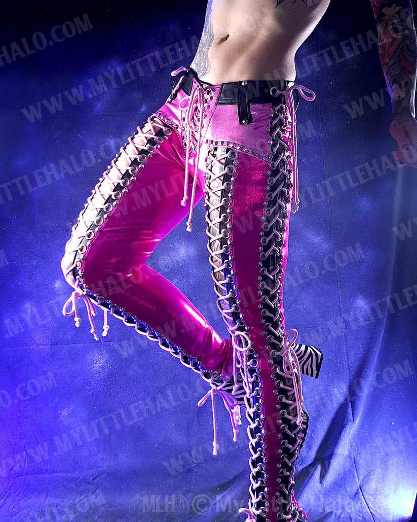 #9 Pink & Black Double Lace up Pants – My Little Halo
